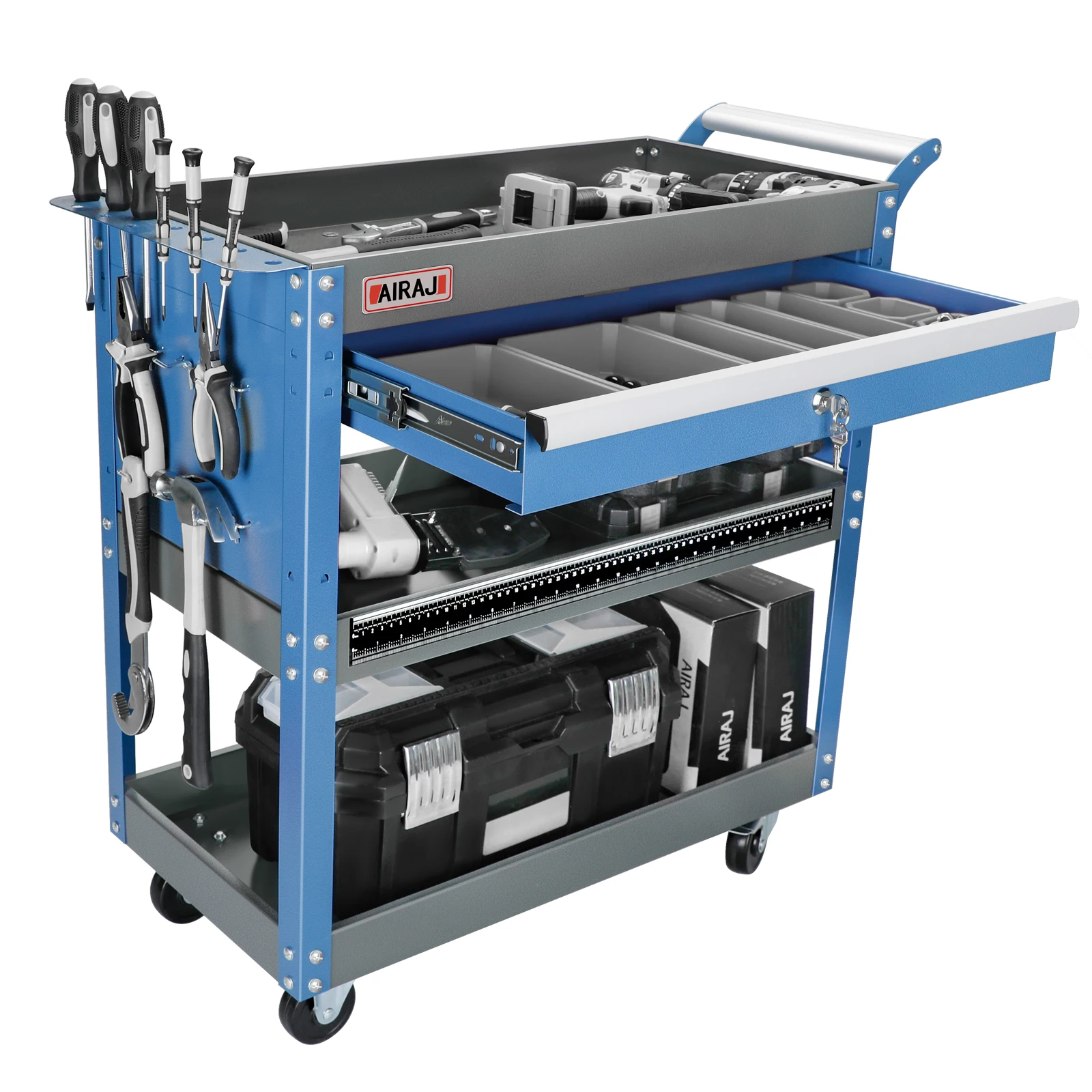 AIRAJ-Mechanic-Tool-Cart-3-Tier-Rolling-Tool-Cart-on-Wheels-440-LBS ...