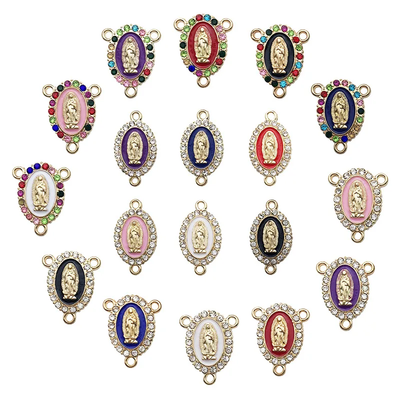 Oval Rhinestone Religious Belief Virgin Charm Connector For Jewelry ...