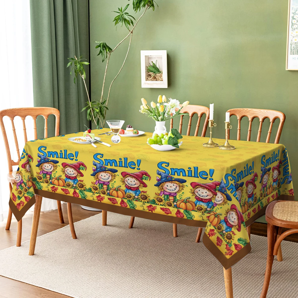 Autumn-Scarecrow-Sunflower-Pumpkin-Smile-Stain-Resistant-Tablecloth ...