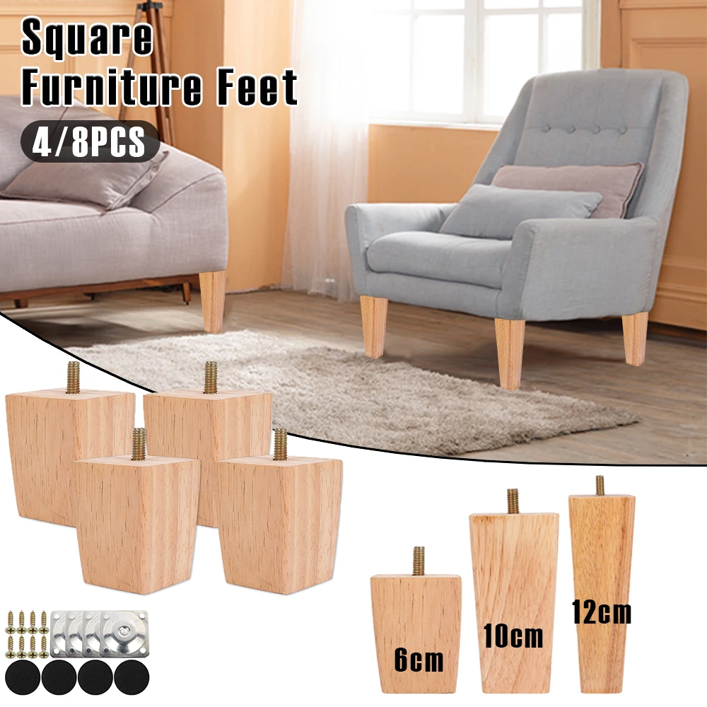 4 8Pcs Square Furniture Feet 6 10 15cm Solid Wood Sofa Legs Replacement Height Furniture Legs with Screws Mounting Plate Pads AliExpress
