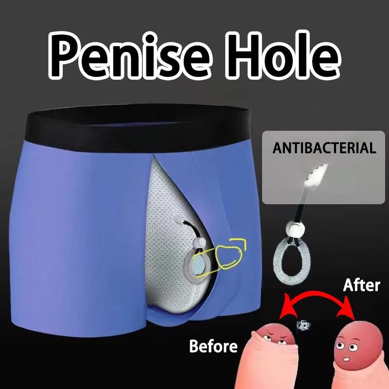 Mann-Sexy-Unterw-sche-Ausbuchtung-Penis-Beutel-Boxer-Vorne-Offen-Loch-Innen-Gesundheit-Pflege ...