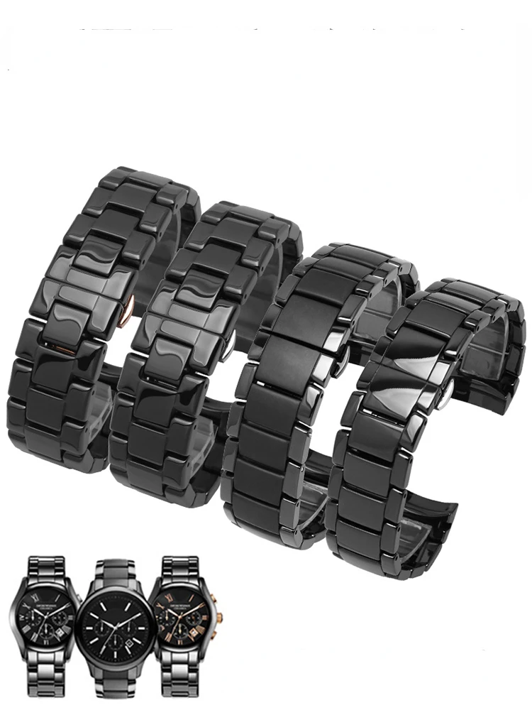 Ceramic Watch Band For Armani Ar1451 Ar1452 Ar1400 Ar1410 Ar0382 Black ...