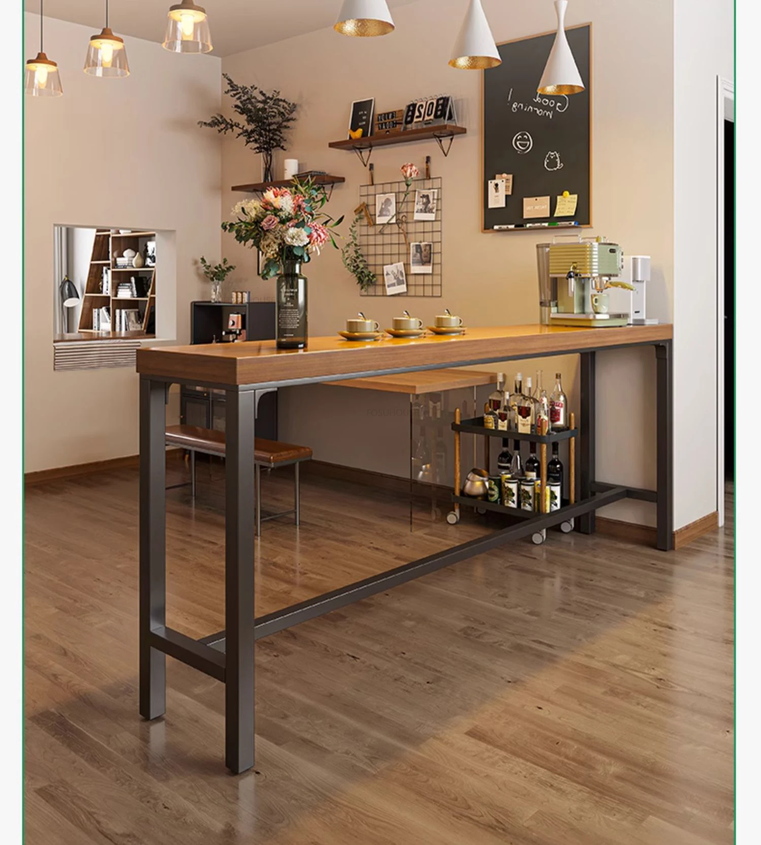 Leisure Iron Art Bar Tables Simple Kitchen Furniture Home Wooden High ...