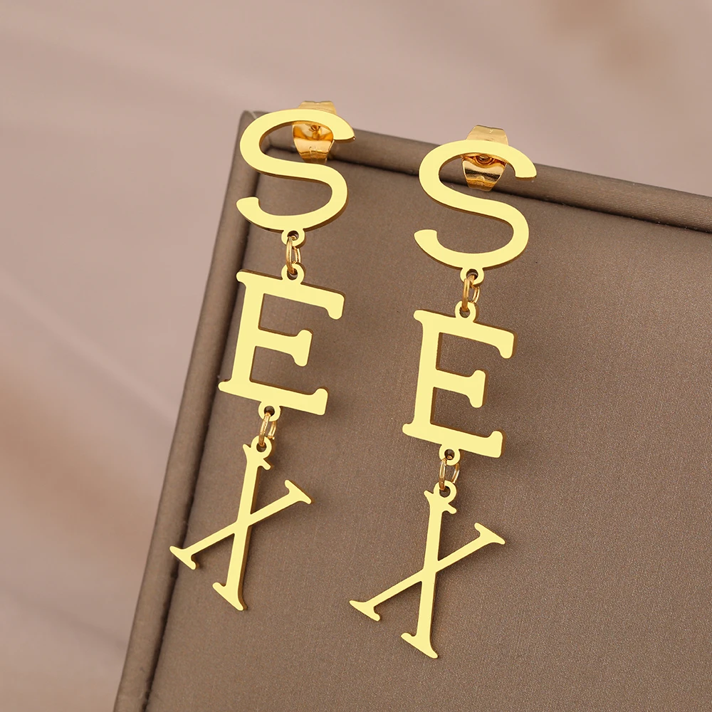 Pendientes de acero inoxidable con letras SXE para mujer, colgantes ...