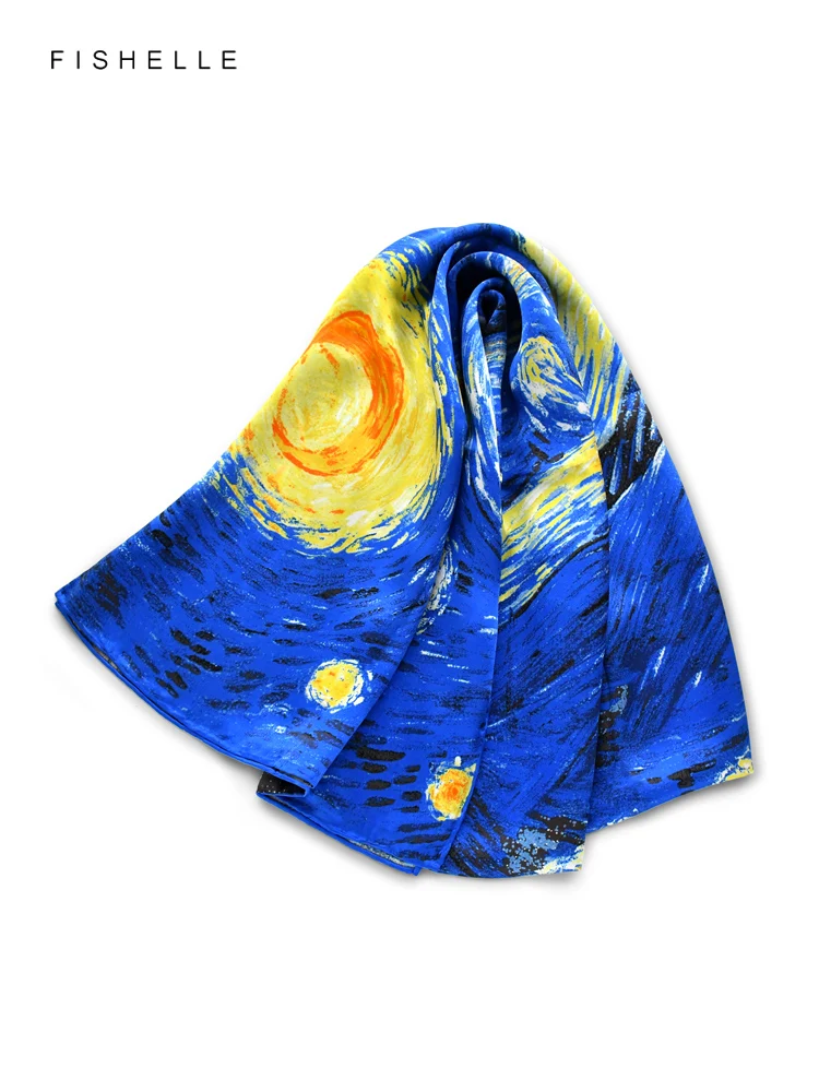 Blue-star-moon-100-natural-silk-long-scarf-bandana-hijab-shawl-luxury ...