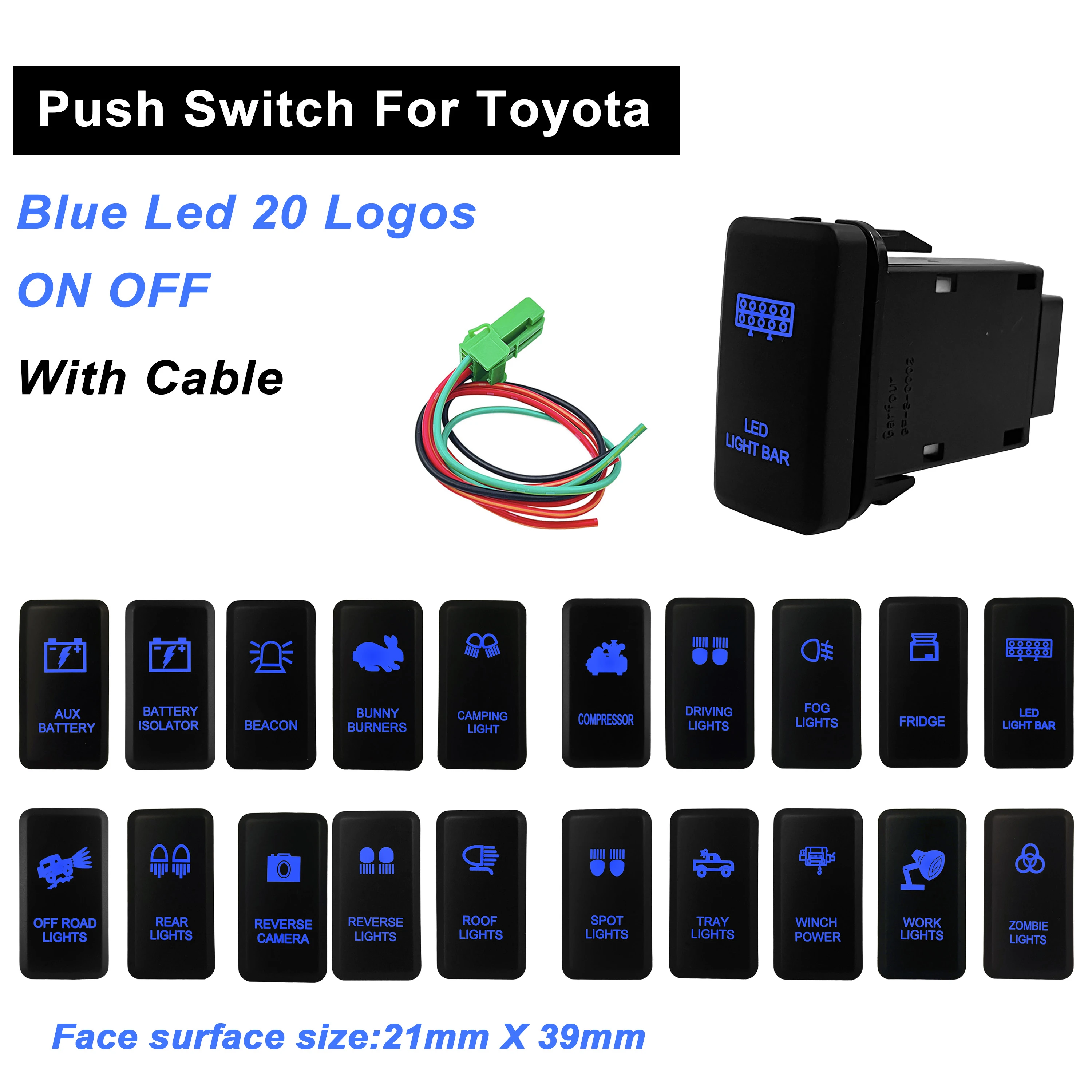 Blue Led Car Push Button Switch Laser etched ON OFF 12V With Cable For ...