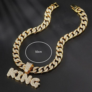 Hip Hop Personalized Cool KING Letter Pendant Necklace Men Trendy Cuban ...