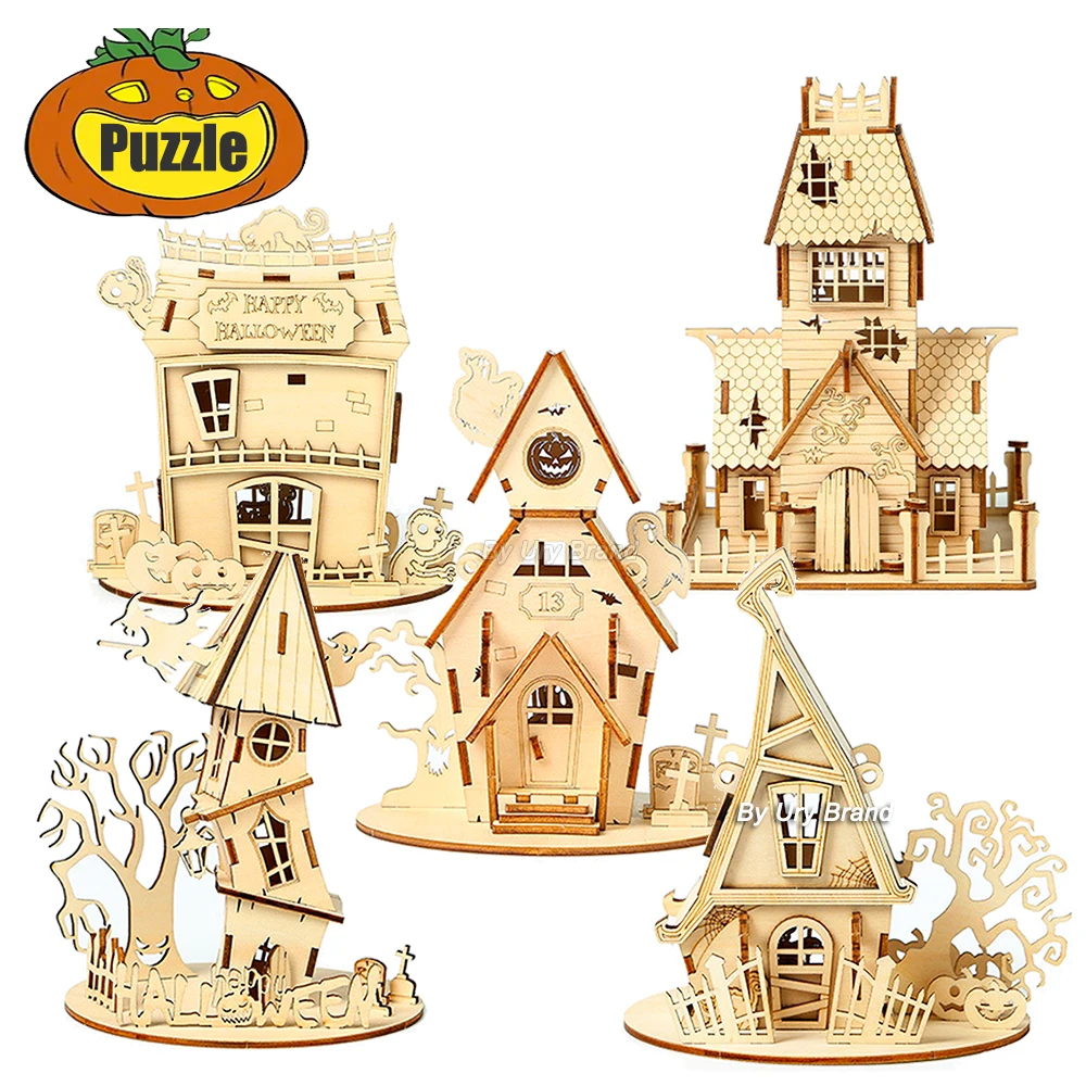 2022 New 3d Wooden Puzzle Ghost Tree House Diy Model Assembly Craft ...