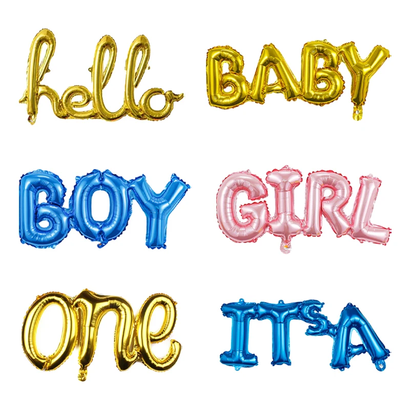 Hello Baby Gold Blue Pink Foil Balloons Baby Shower Boy Girl Kids ...