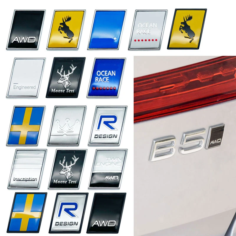 3d T5 T6 R Design Emblem Sweden Crown Badge Decal Car Metal Sticker For ...