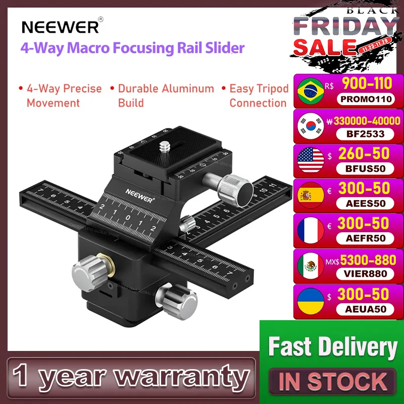 NEEWER-4-Way-Macro-Focusing-Rail-Slider-4-Way-Precise-Movement-Durable ...
