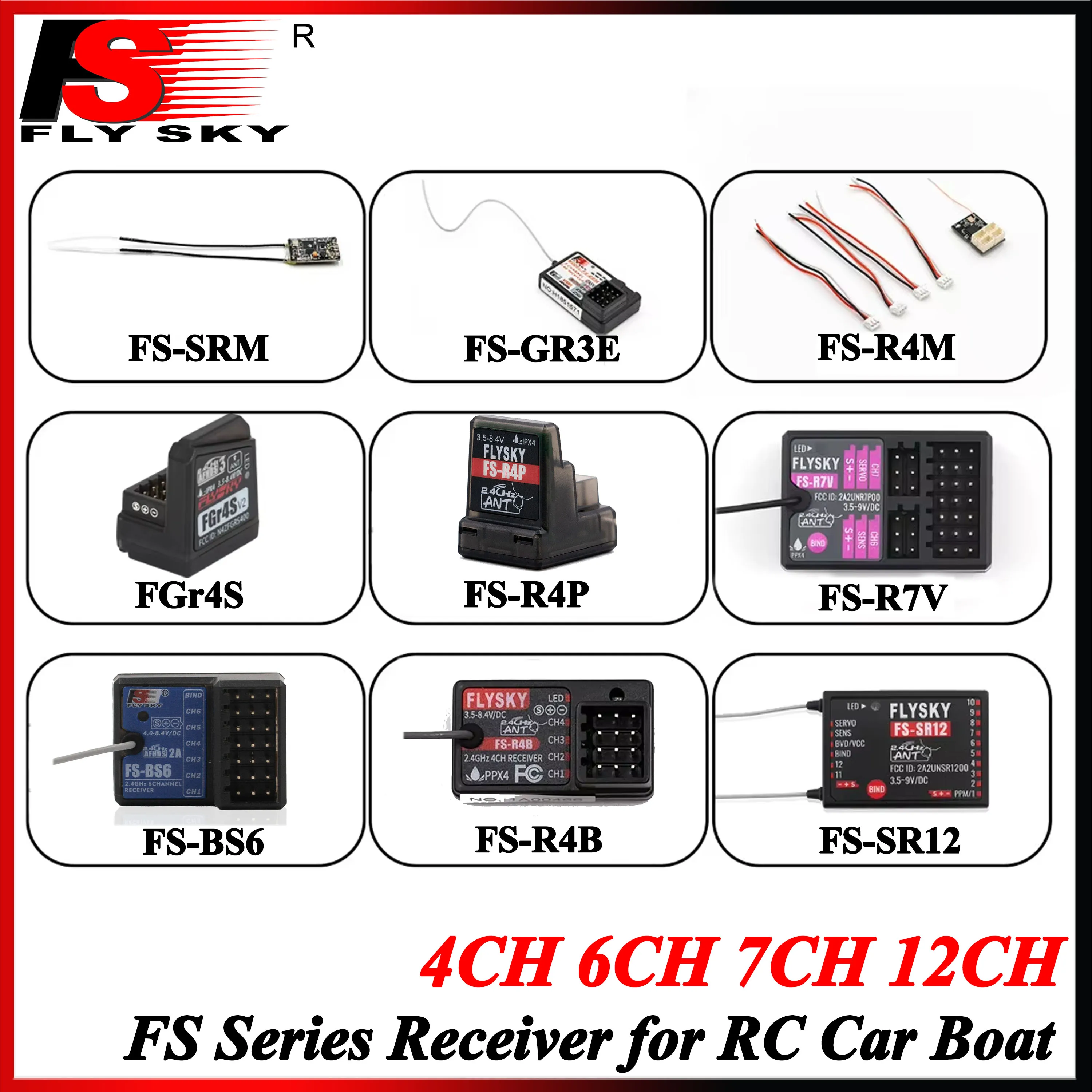 FLYSKY 4/6/7/12CH FS-SR12 FS-R4P FS-R7V FS-BS6 2.4GHz Receiver for RC ...
