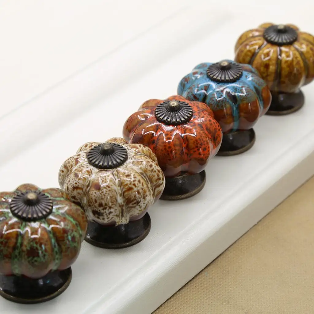 Adorable Small Round Pumpkin Ceramic Cabinet Pull Knobs with Screws ...
