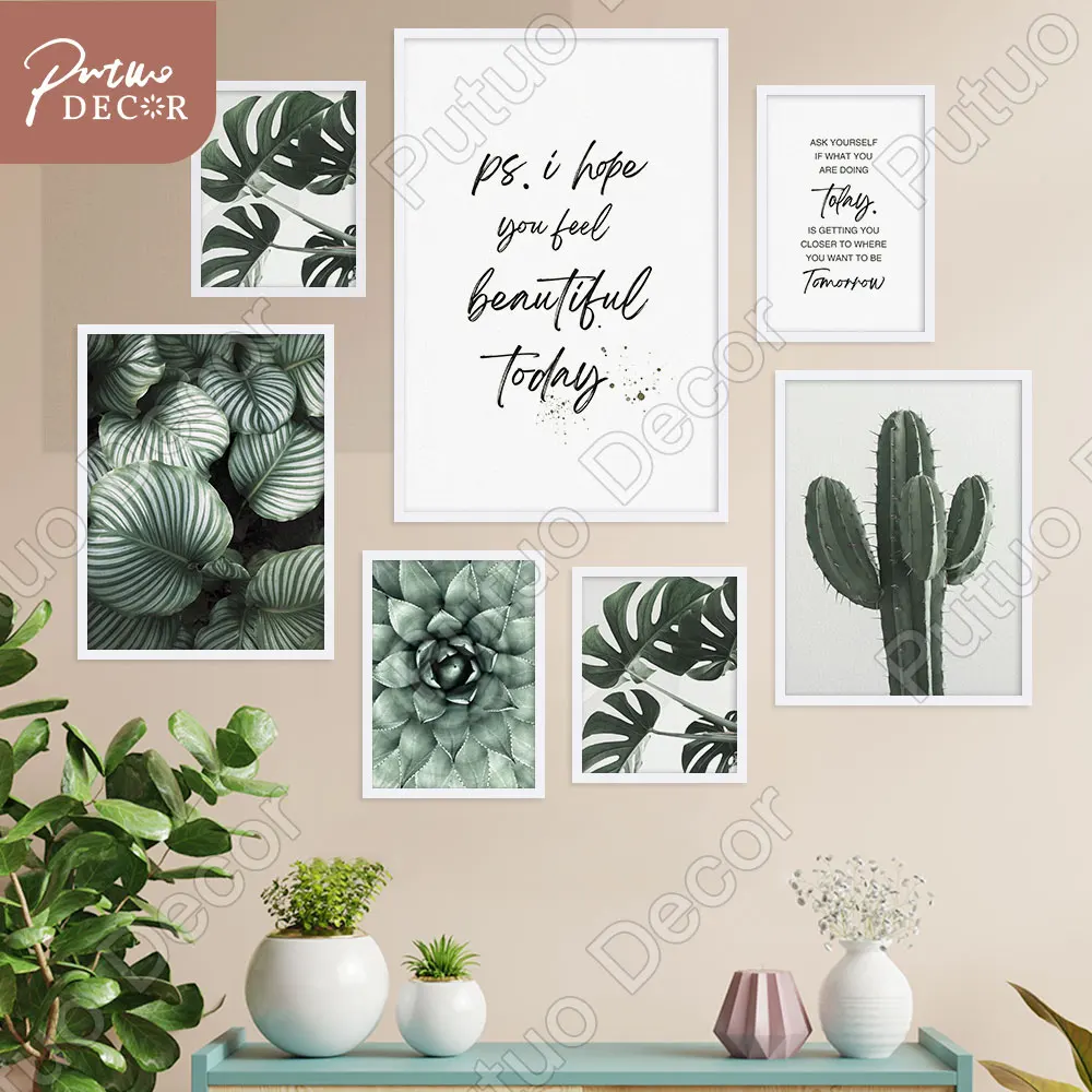 Putuo Decor Leaves Plant Painting Potted Greenery Poster Aesthetic Wall ...
