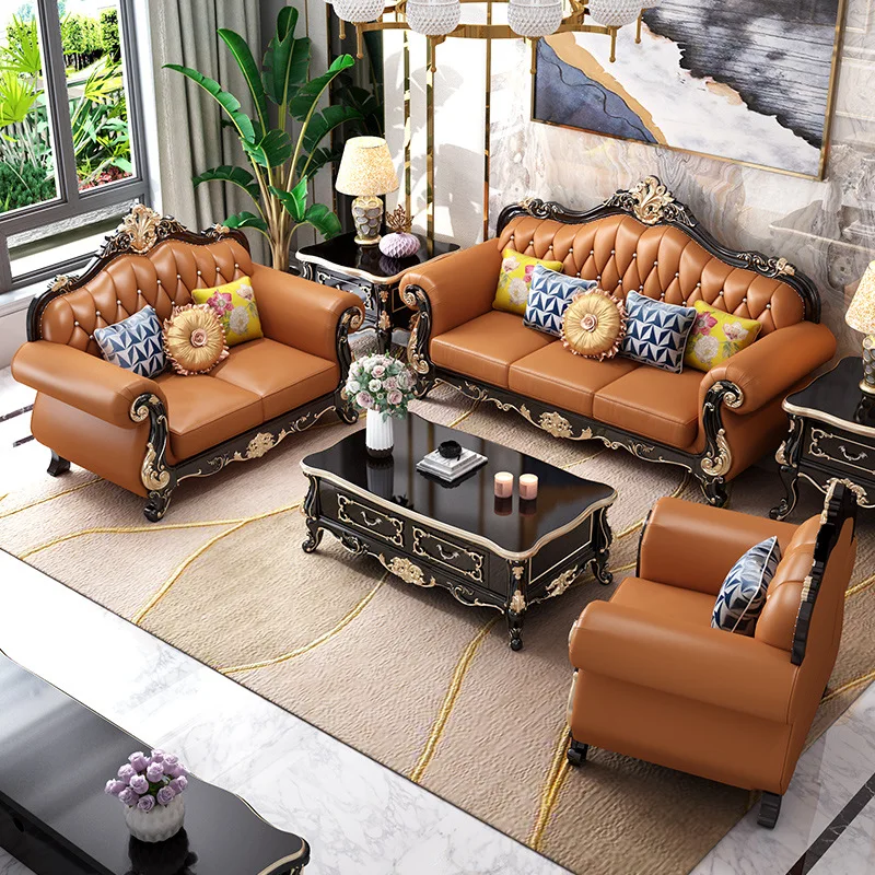 Sofa da gỗ mun phong cách Châu Âu. Nội thất sang trọng trong phòng ...
