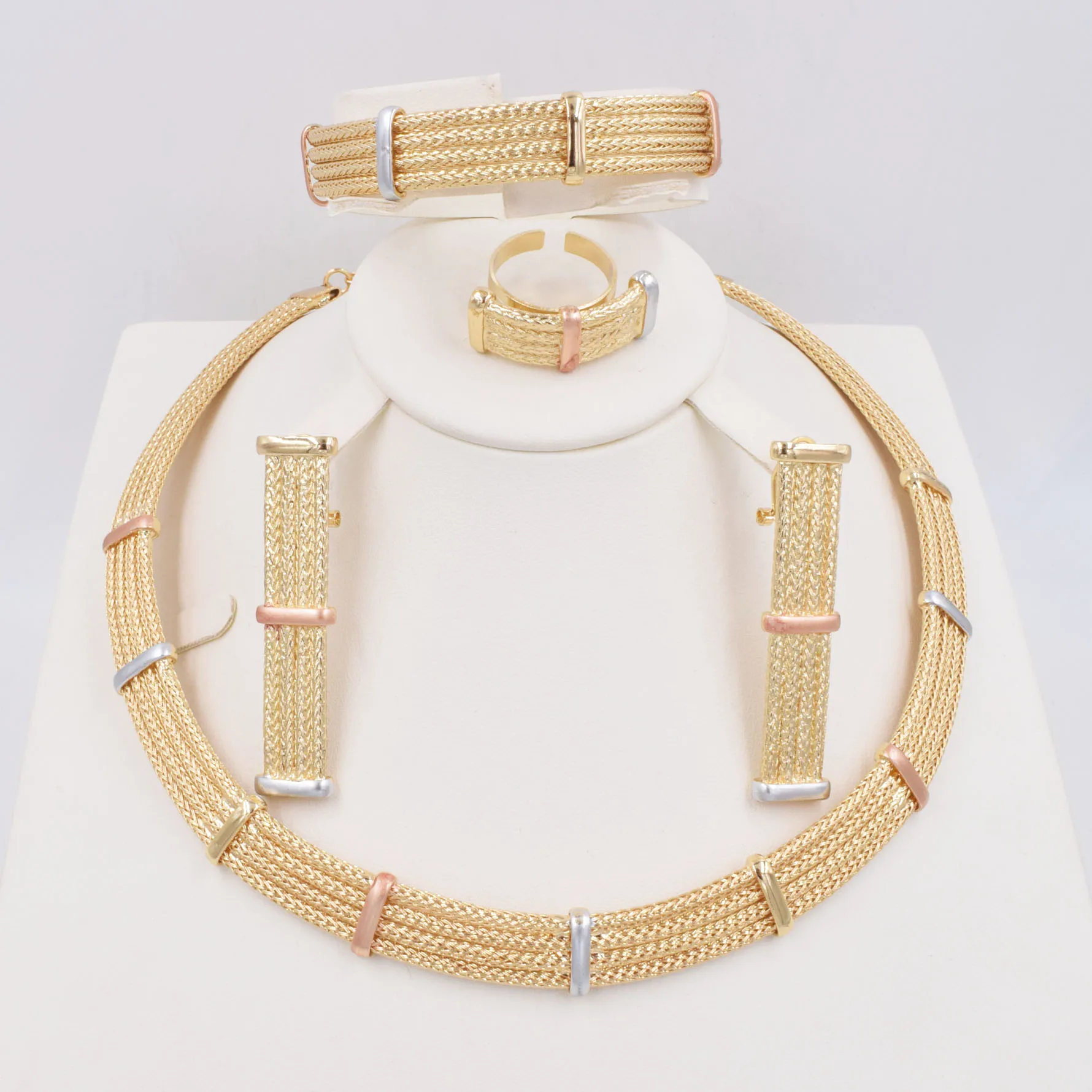 Italian-18K-Gold-Plated-Jewelry-Set-Square-Women-Leaf-Necklace-Earrings ...