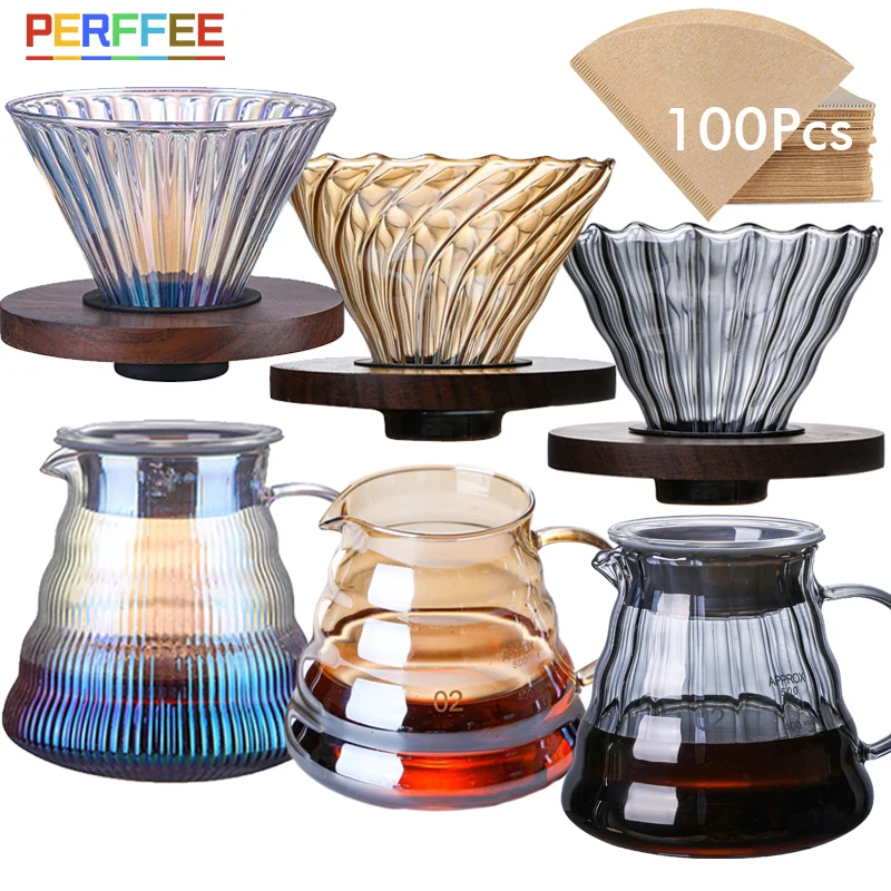 우드 스탠드 커피 드리퍼 V02 커피 드리퍼 커피 서버 양조 컵 유리 커피 세트 Aliexpress