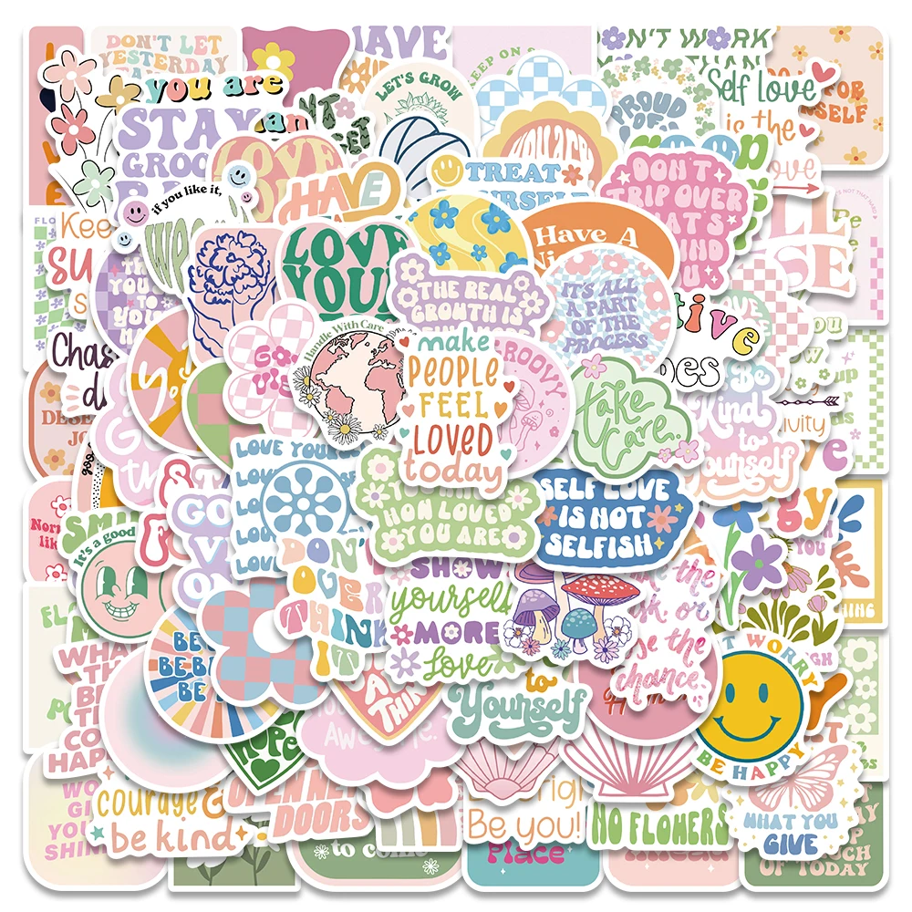 10-50-100pcs-Cute-Cartoon-Danish-Pastel-Motivational-Phrase-Sticker-For ...