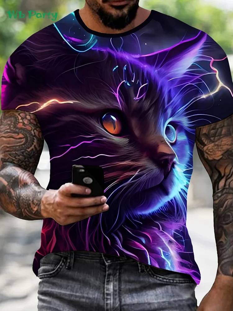 New 3D Cat Print T-Shirt Summer Outdoor Men's Short Sleeved Tee Fashion ...