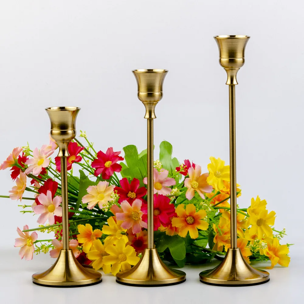 3 piece Set of Metal Candlestick Gold Matte Black Rod Candlestick Hotel ...