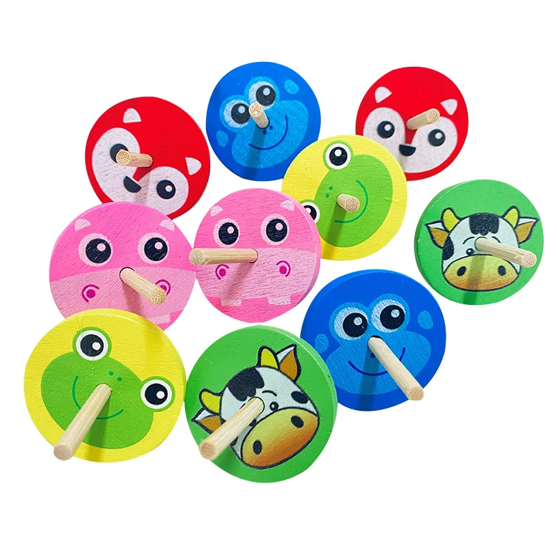 10Pcs-Lot-Wooden-Cartoon-Animal-Spinning-Top-Classic-Interesting-Toys ...