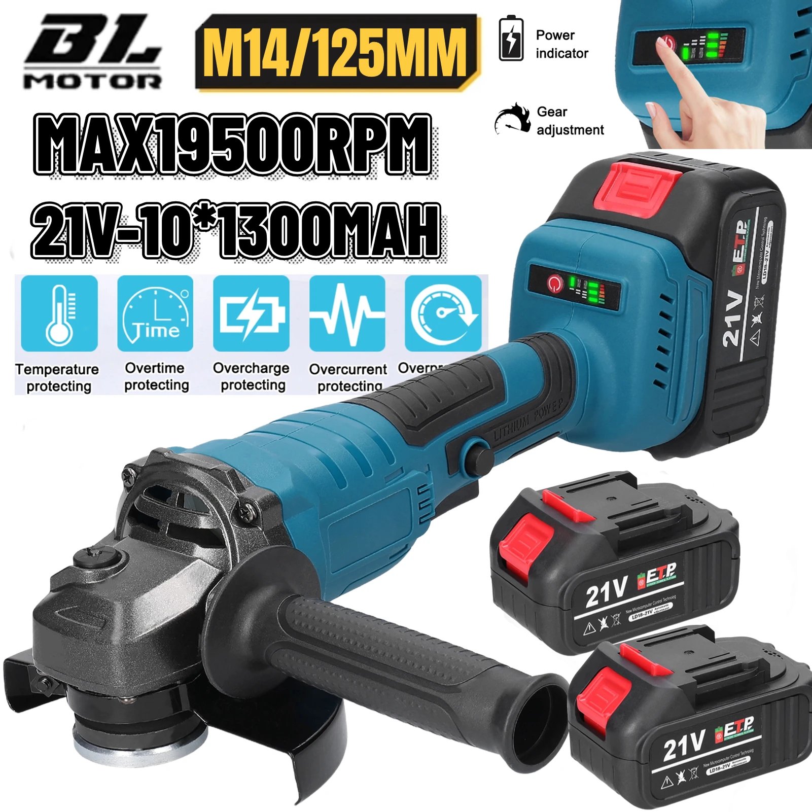 21V-125mm-M14-Angle-Grinder-Brushless-Motor-Electric-Grinding-Tool ...
