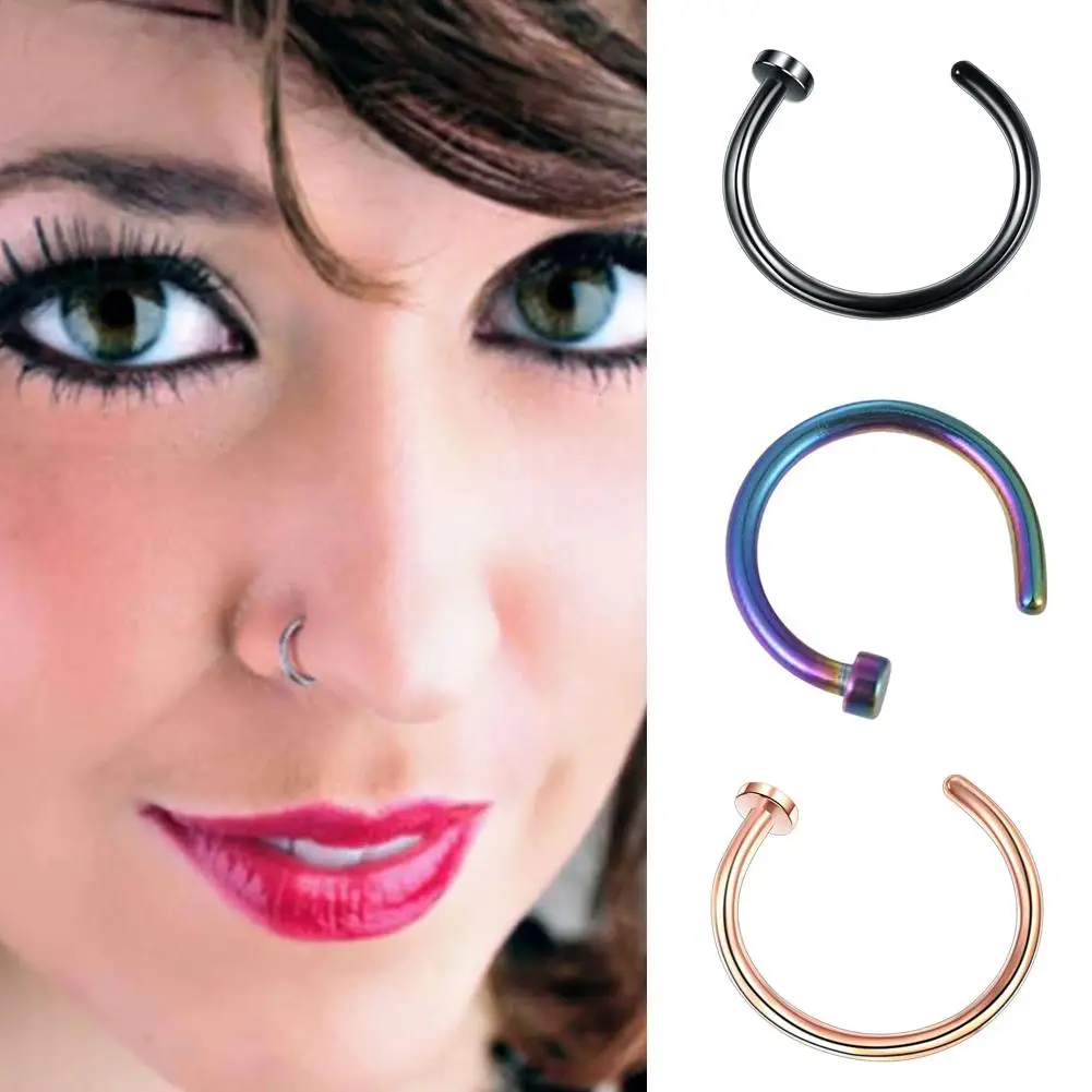 1Pc-Fake-Nose-Rings-For-Women-Stainless-Steel-Lip-Rings-Nostril-Hoop ...