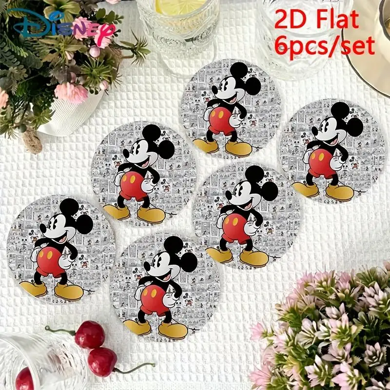 6Pcs Disney Mickey Mouse 2D Flat Wooden Coaster Set Holiday-Themed Hand ...