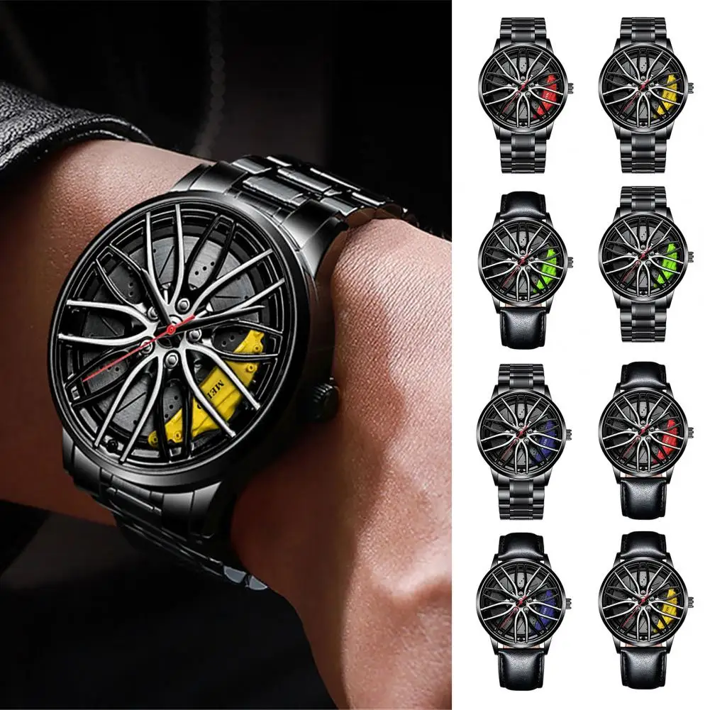 Men Quartz Watch Round Hidden Clasp Chronograph with Car Wheel Rim Hub ...