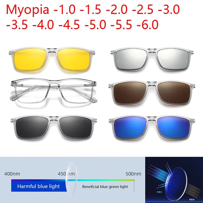 Myopia Transparent 6 In 1 Square Frame Polarized Optical Magnetic ...