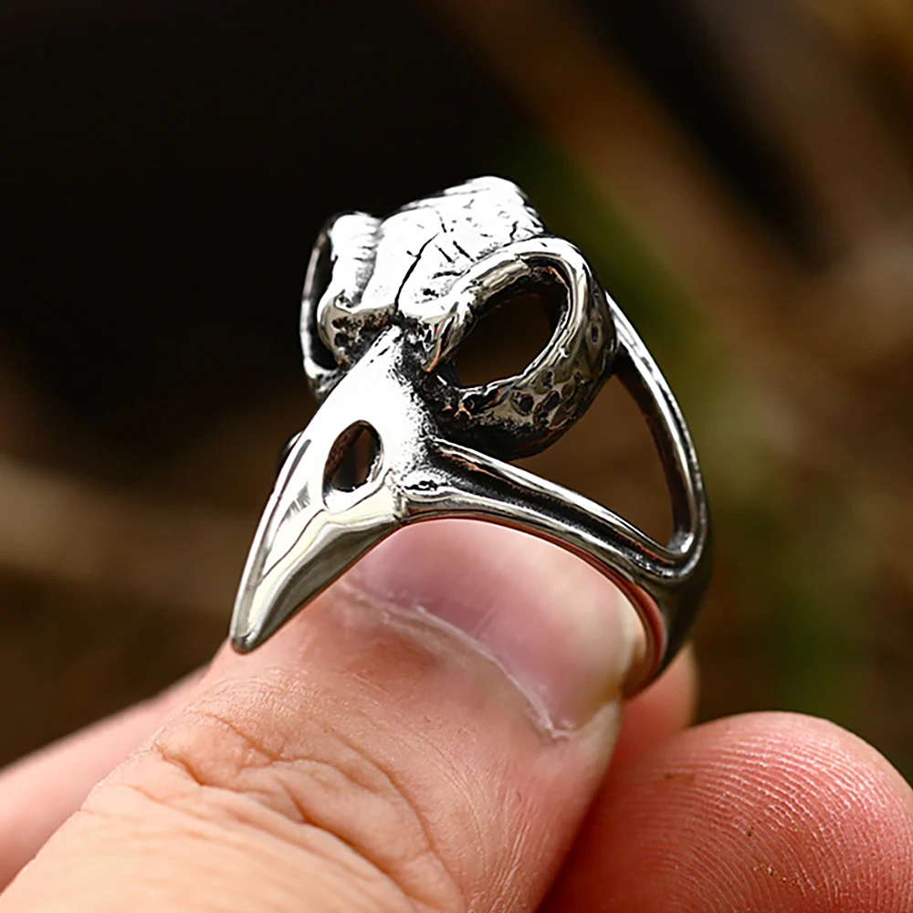 Mens-316L-Stainless-Steel-Crow-Head-Rings-Vintage-Viking-Ring-for-Teens ...