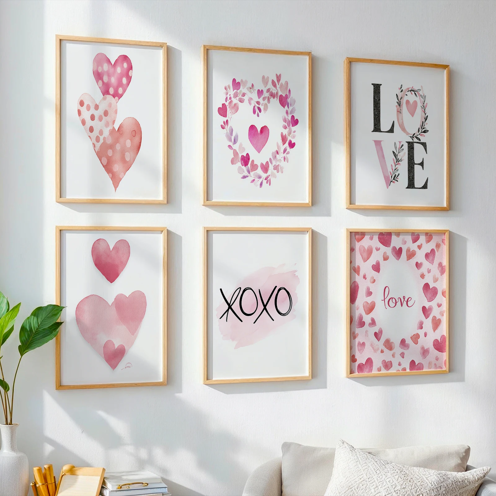 6pcs/set Pink Valentine's Day Love Canvas Poster Romantic Heart Wall ...