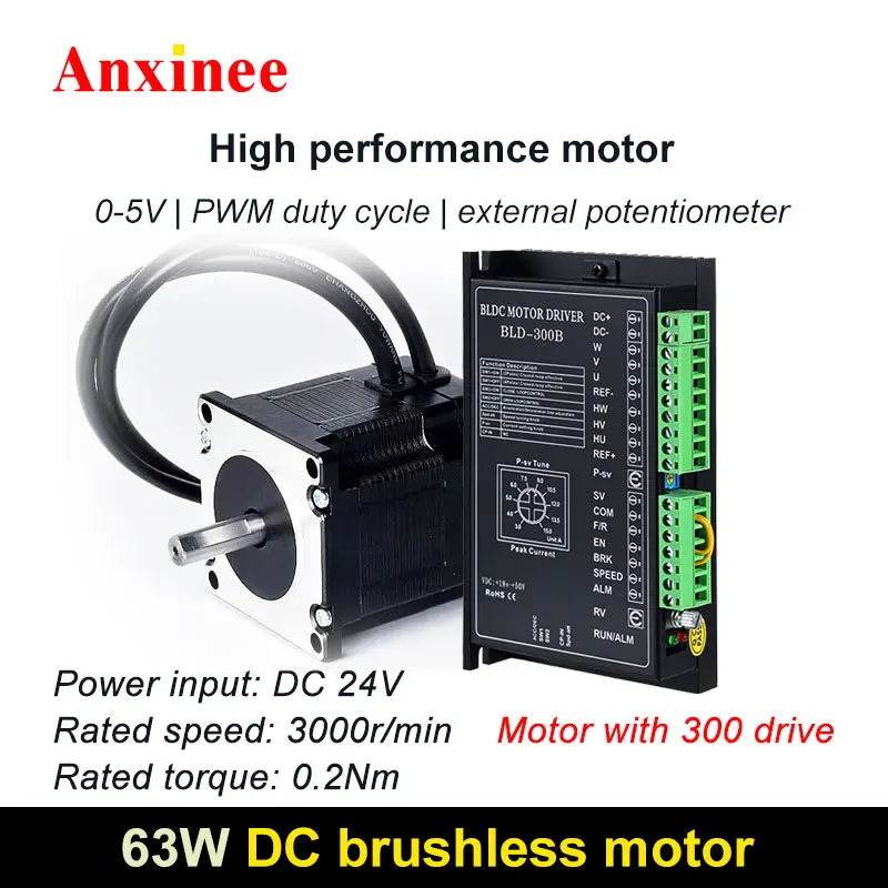 High Efficient 24V 63W DC 3-Phase Brushless Motor 3000rpm With BLD-300B ...