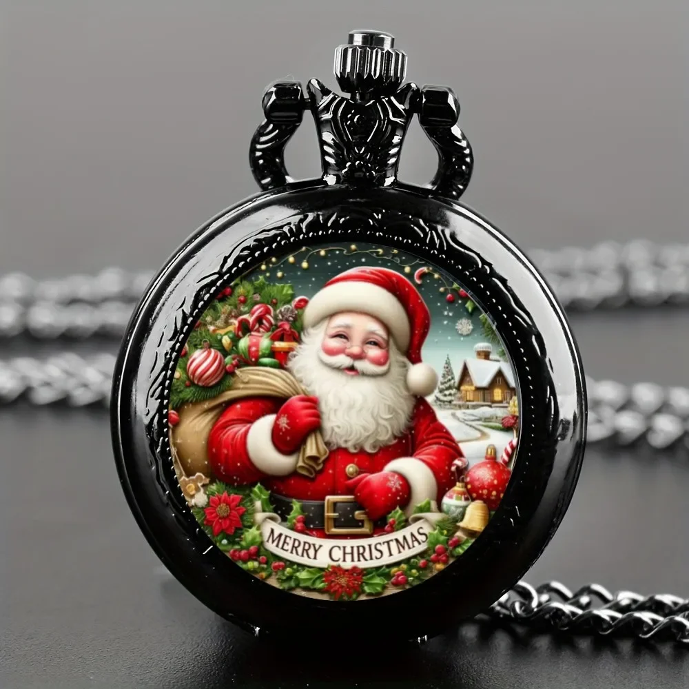 Exquisite Black Round Santa Claus Design Quartz Pocket Watch, Alloy ...