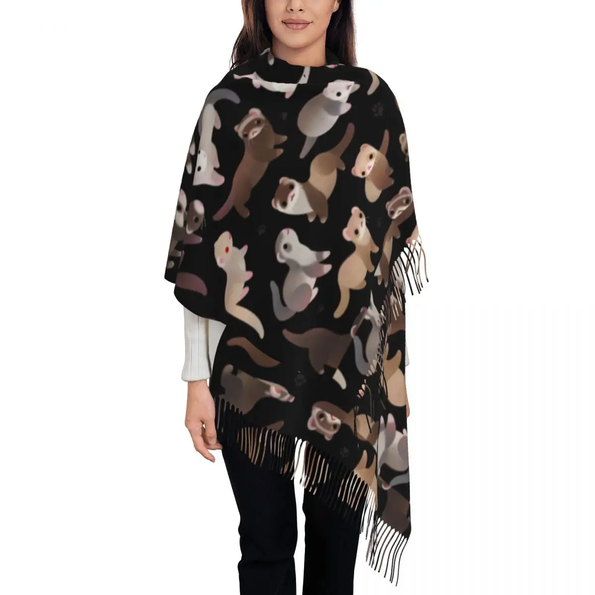 Ferret-Dark-Cryptid-Animal-Pattern-Scarf-for-Women-Winter-Fall-Pashmina ...