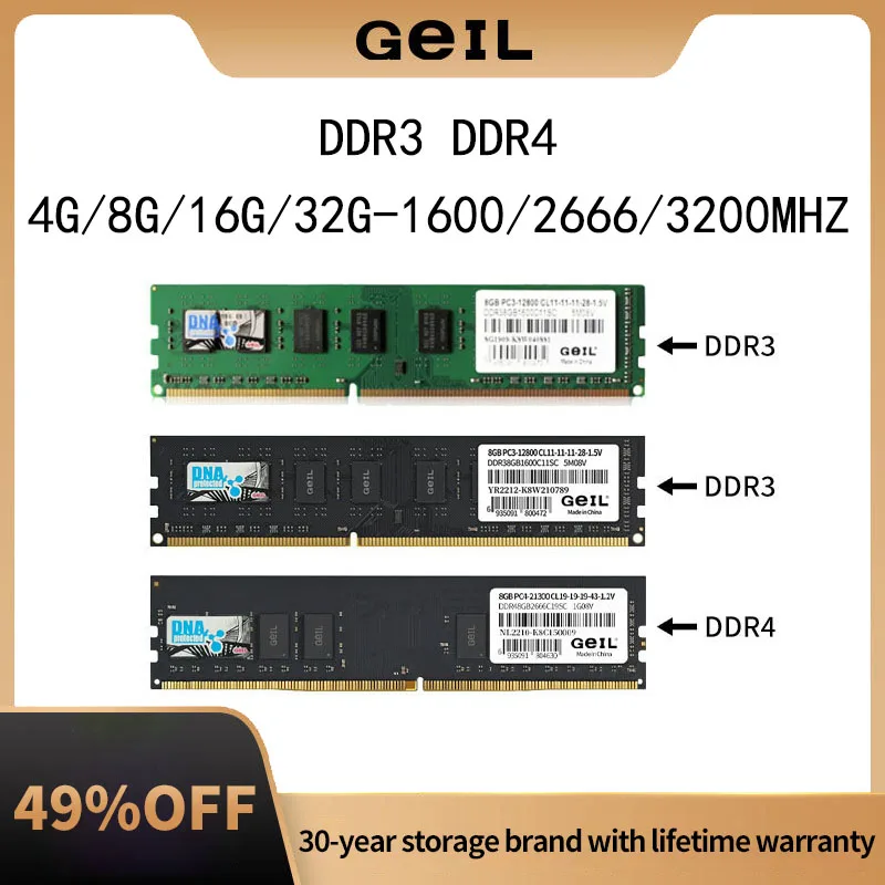 GeIL-Memoria Ram para PC de escritorio, DDR3, 8G, 1600MHZ, DDR4, 2666MHZ, 3200MHZ, 8GB, 16GB, 32gb