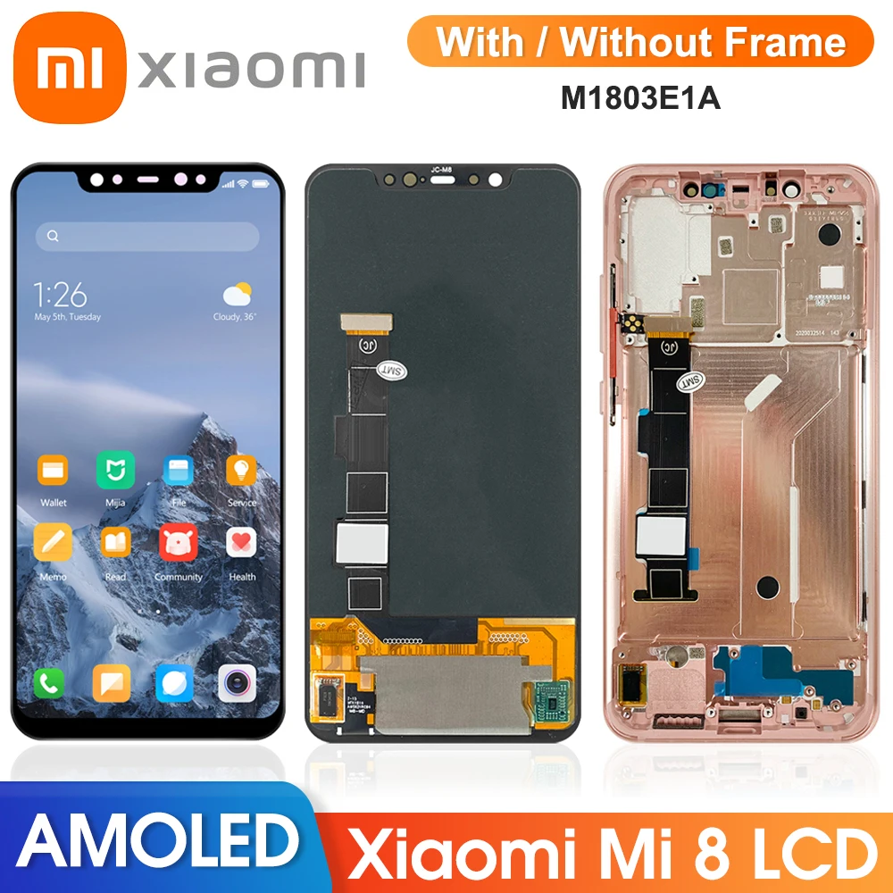 6.21 'xiaomi Mi 8 M1803E1A Lcd 디스플레이 터치 스크린 디지타이저 교체 용 프레임이있는 원본 Mi 8 ...