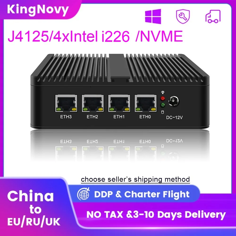 4 LAN Fanless Firewall Router Celeron J4125 2.5G pfSense Mini PC Intel ...