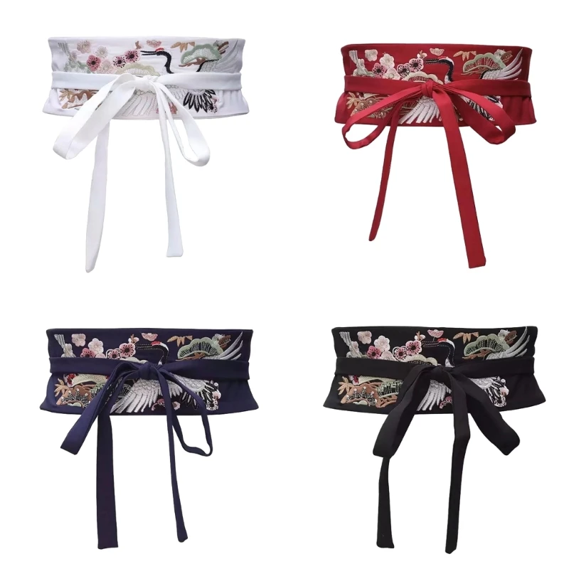 Chinese Hanfu Belt Wide Tie Belt with Chinese Embroidery Crane Crafts ...