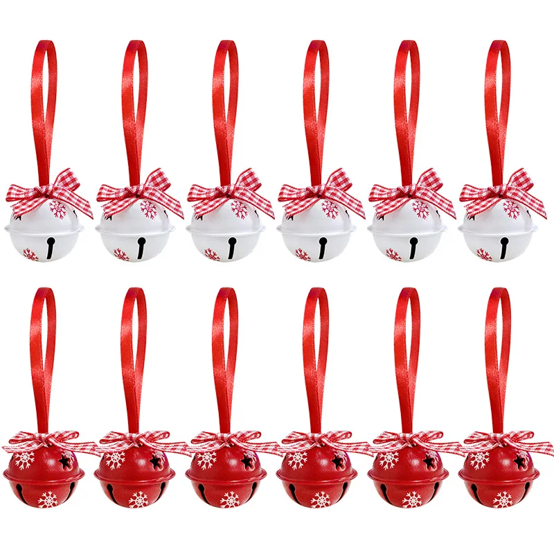 12Pcs Snowflake Christmas Jingle Bells Metal Decorative Pendant Xmas ...
