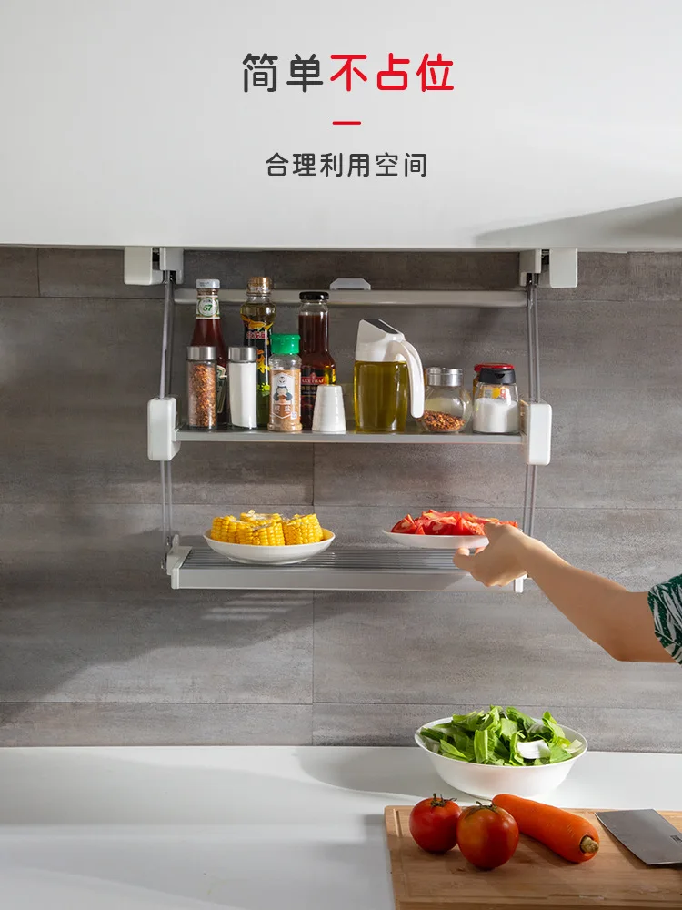 Kitchen Double-layer Pull-down Storage Rack, Hanging Cabinet, Folding ...