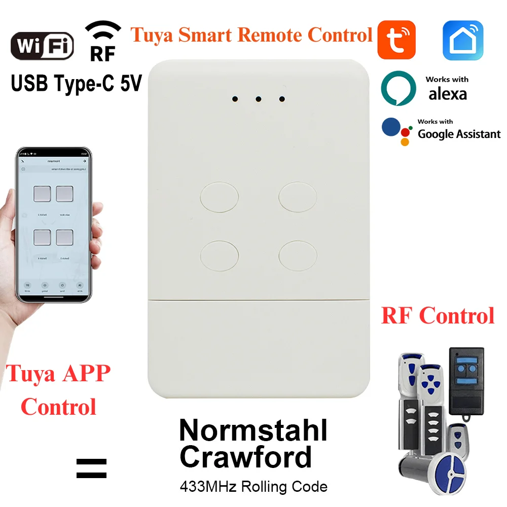 Tuya Smart Wifi Garage Door Opener Clone Normstahl Crawford 433MHz ...