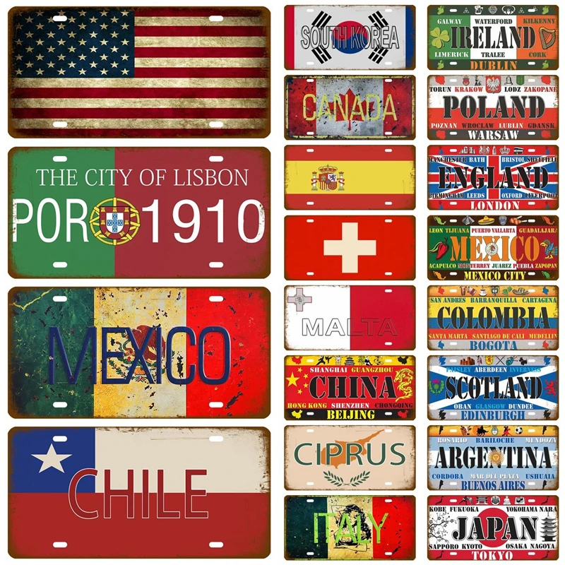 Tin-Sign-Plaque-France-Russia-Spain-Metal-Sign-Germany-USA-Country-Flag ...