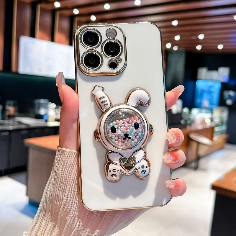 Cute Rabbit Stand Soft Phone Case Cover for OnePlus ACE 2 Pro (White)