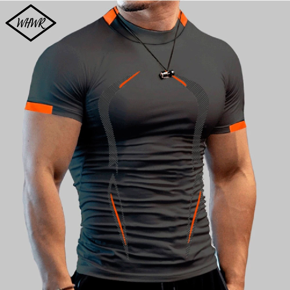 Men Gym Sports T-shirt Shirts Slim fit T Shirt Men Quick Dry Running ...