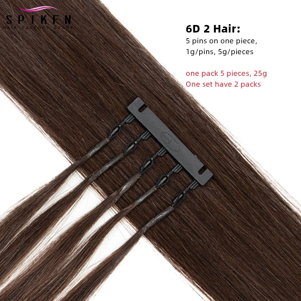 Brown 6D Human Hair Extensions 5pins Micro Rings Hair Extension ...