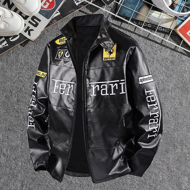 Thick Style Ferrari Racing Leather Riding Jacket Men Women Locomotive ...