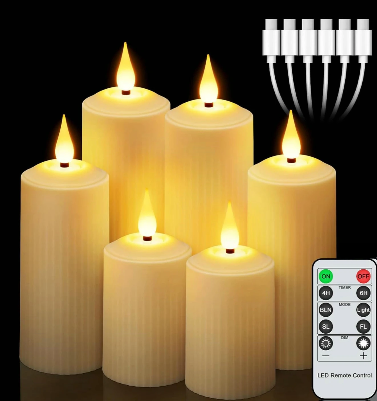 set of 6 USB Rechargeable Remote control led Candles Flickering 3D ...