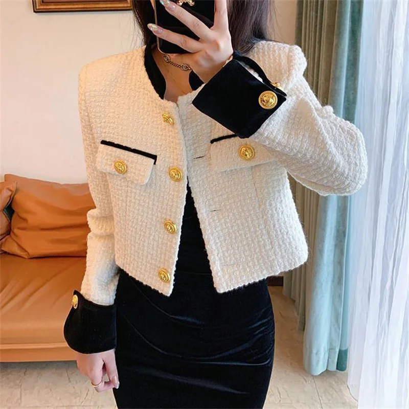 Tweed Jacket Women New 2025 Autumn Patchwork Single Breasted Solid ...