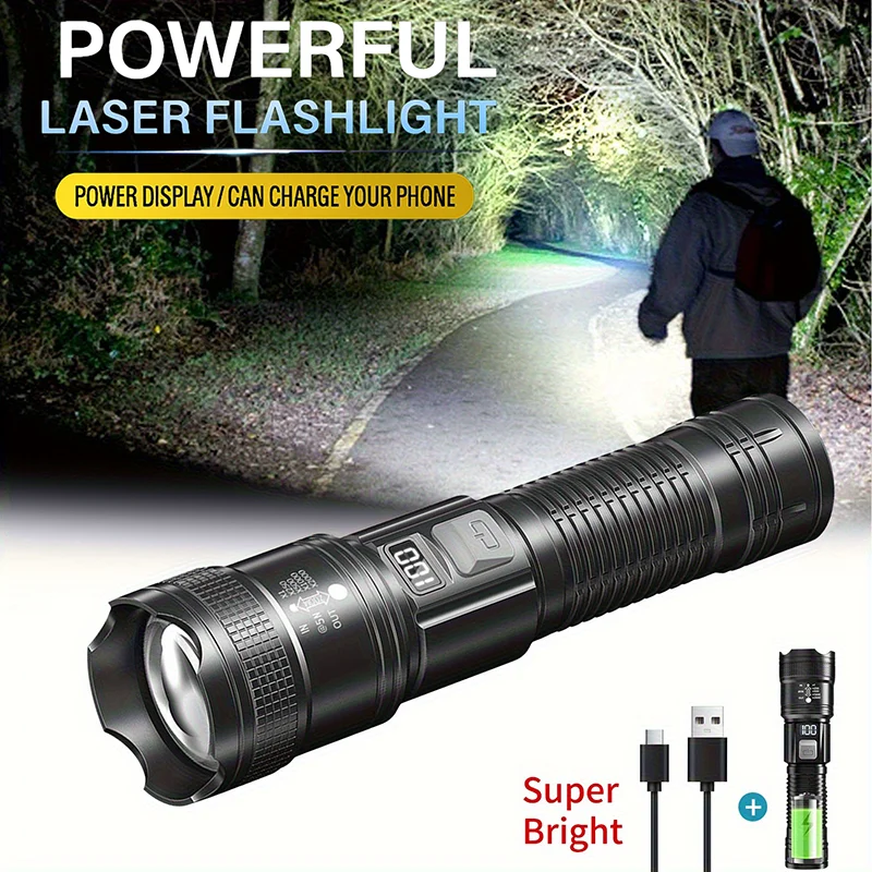Rechargeable LED Flashlight Zoomable Torch with LCD Display 3 Modes ...